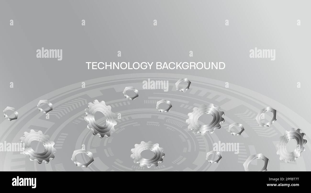 Bright metallic technological background with gears, gear, nut and ...