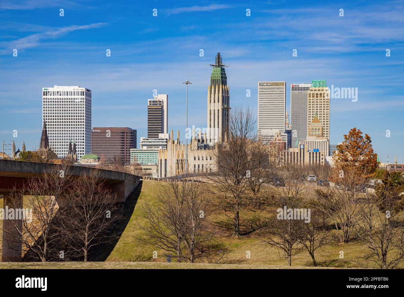 Oklahoma, MAR 1 2023 - Sunny view of the skyline of Tulsa city from ...