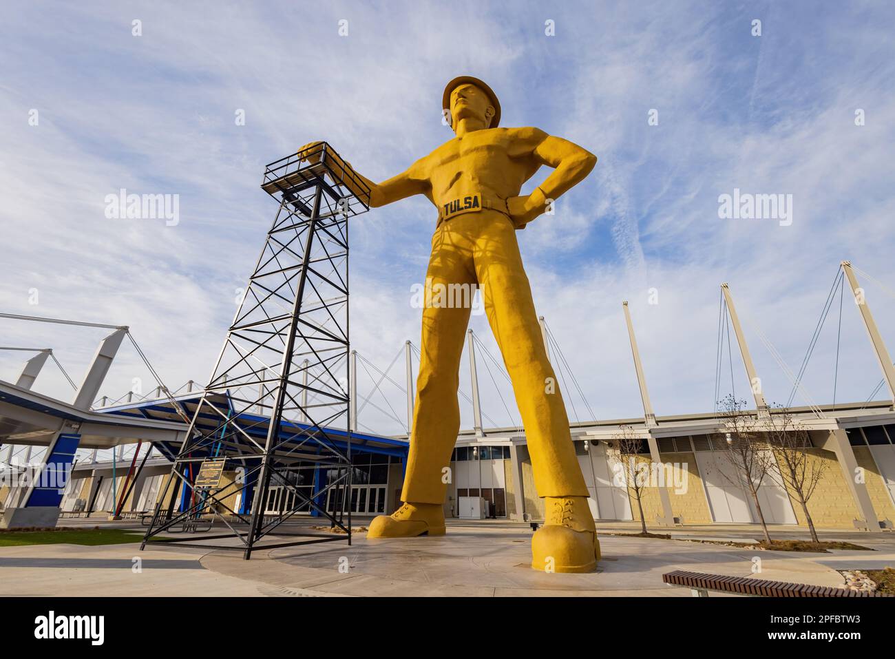Oklahoma, MAR 1 2023 - Sunny exterior view of the Golden Driller Statue ...