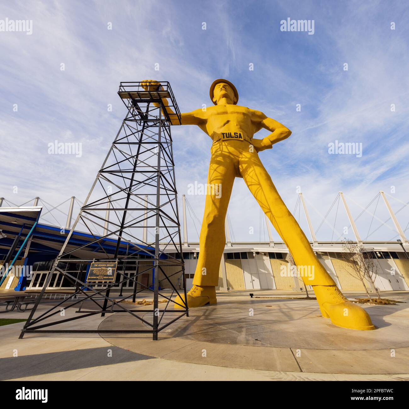 Oklahoma, MAR 1 2023 - Sunny exterior view of the Golden Driller Statue ...