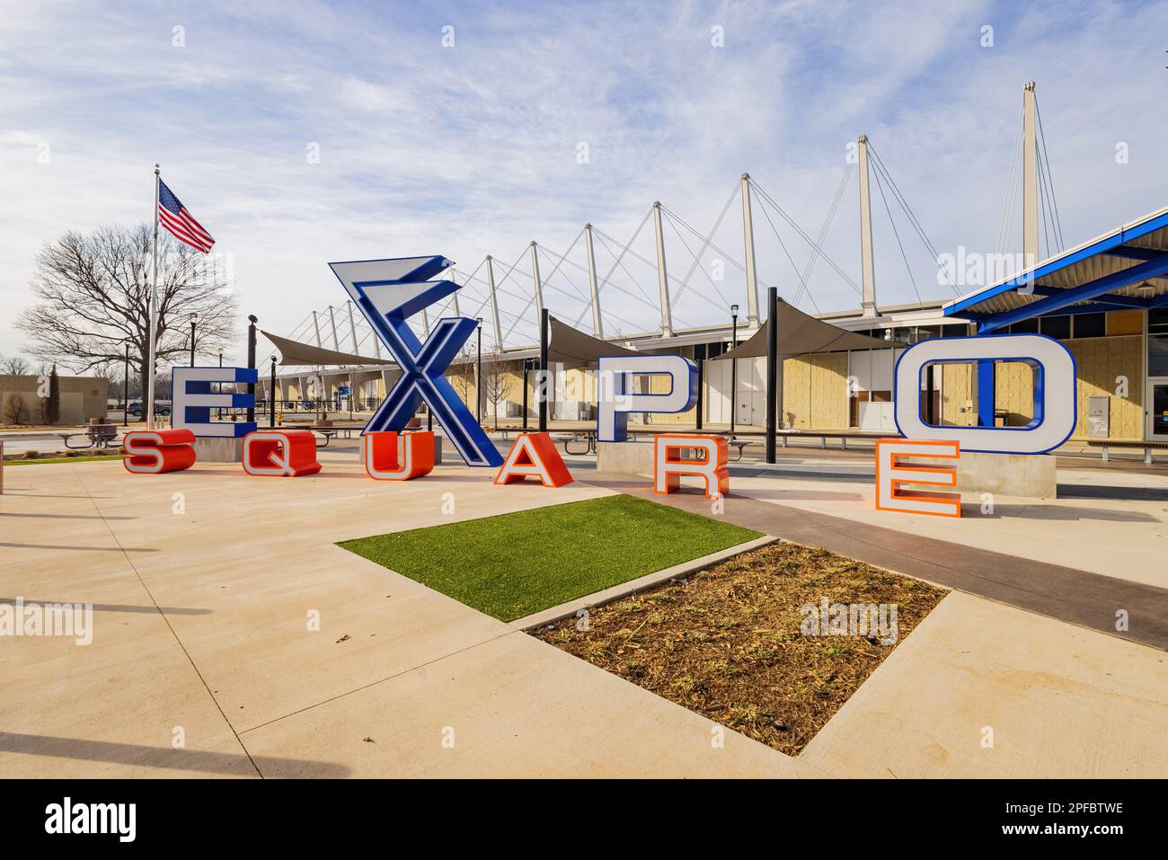 Oklahoma, MAR 1 2023 - Sunny exterior view of the Tulsa Expo Center ...