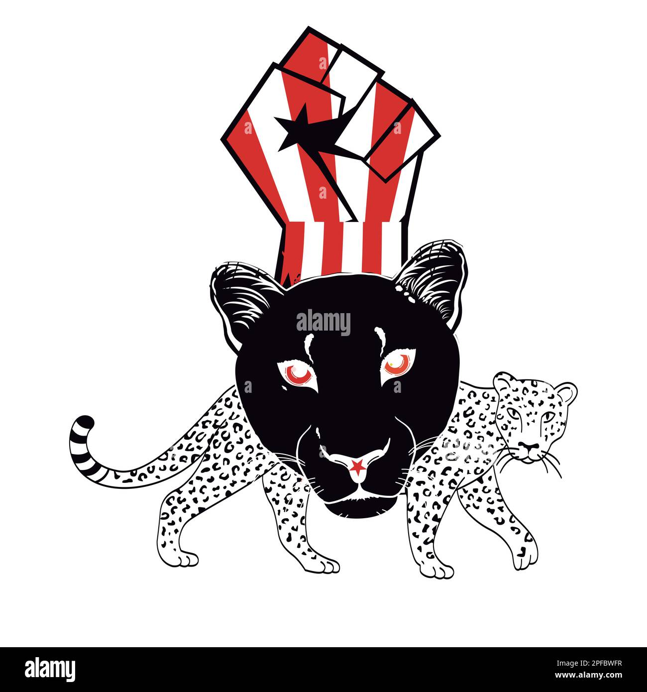 T-shirt design of a panther face next to the symbol of the fight for ...
