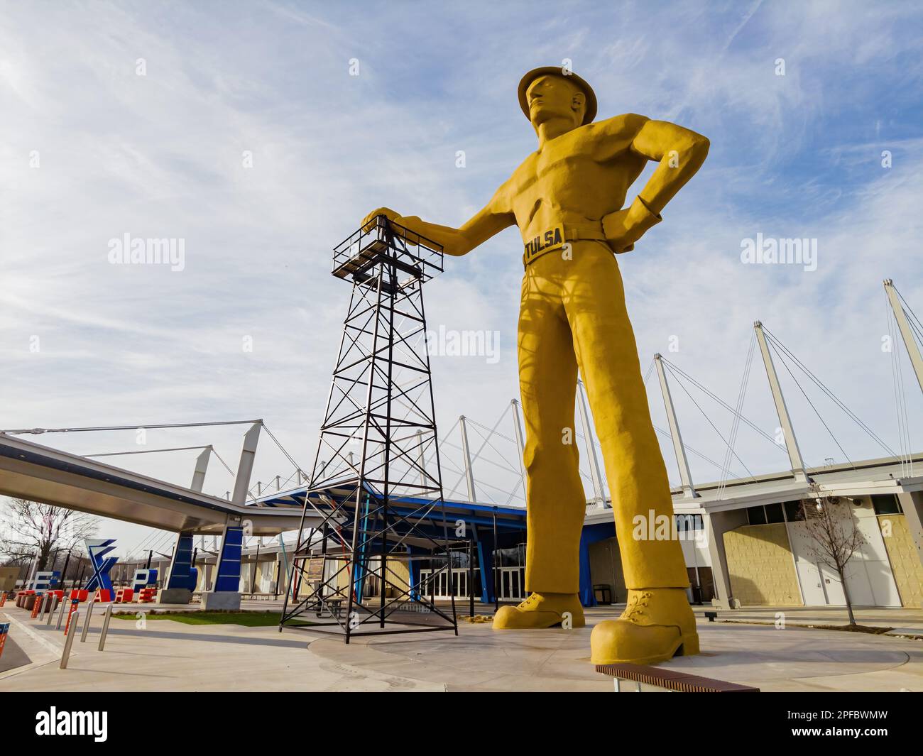 Oklahoma, MAR 1 2023 - Sunny exterior view of the Golden Driller Statue ...