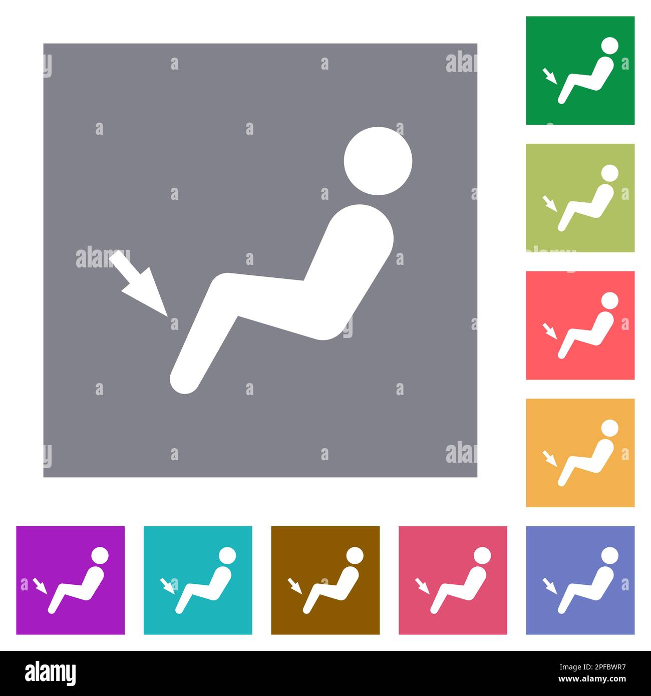 Car air flow direction foot flat icons on simple color square ...