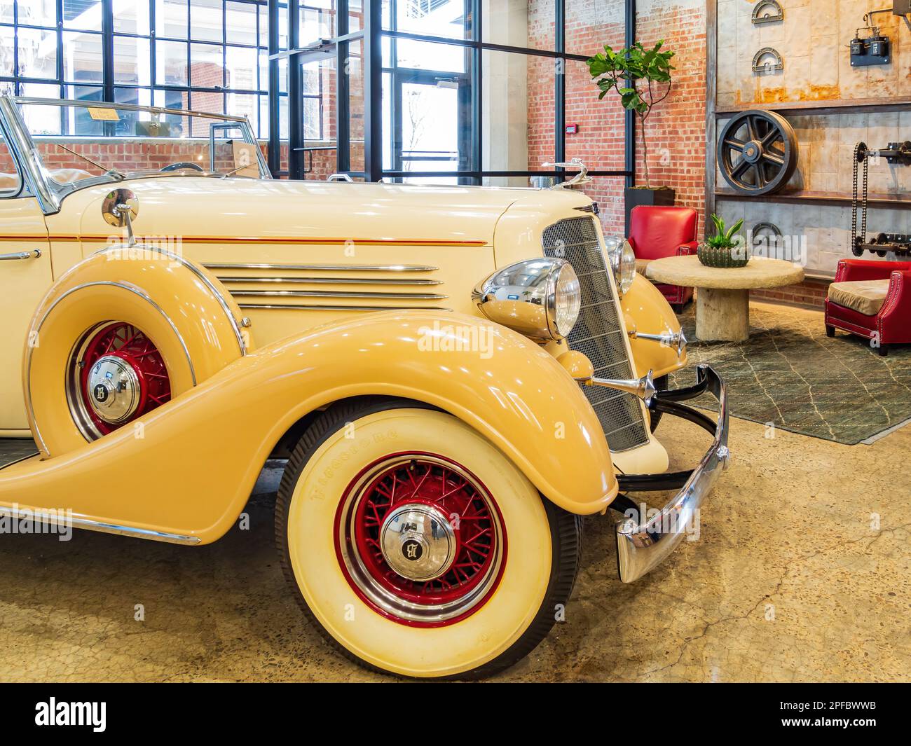 Oklahoma, MAR 12 2023 - Interior view of a building with Packard 120 ...