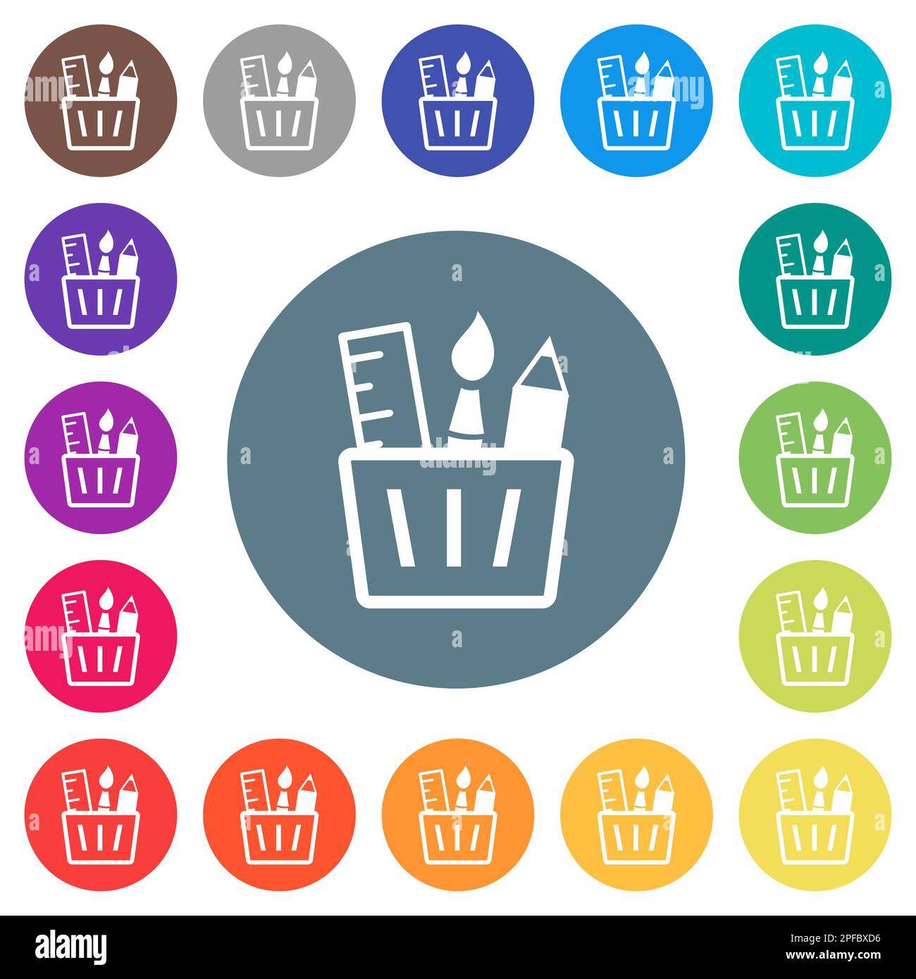 Drawing tools outline flat white icons on round color backgrounds. 17 ...