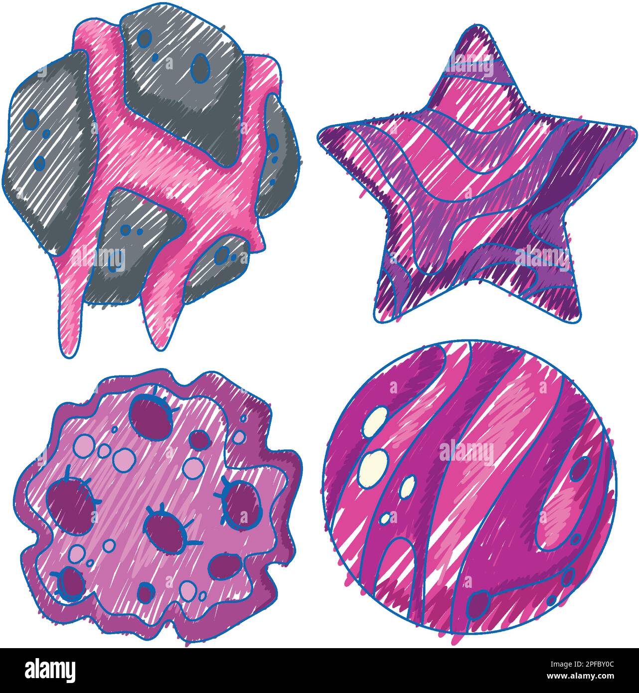 Purple Objects in Pencil Colour Sketch Simple Style illustration Stock ...