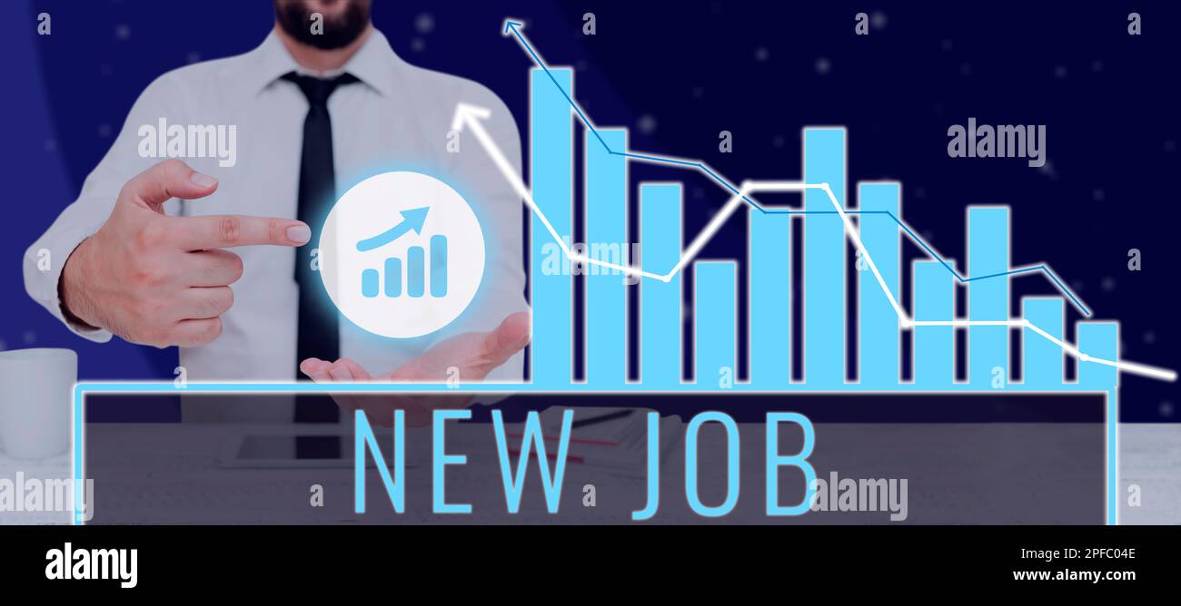 Hand writing sign New Job. Business showcase signing contract Finding ...