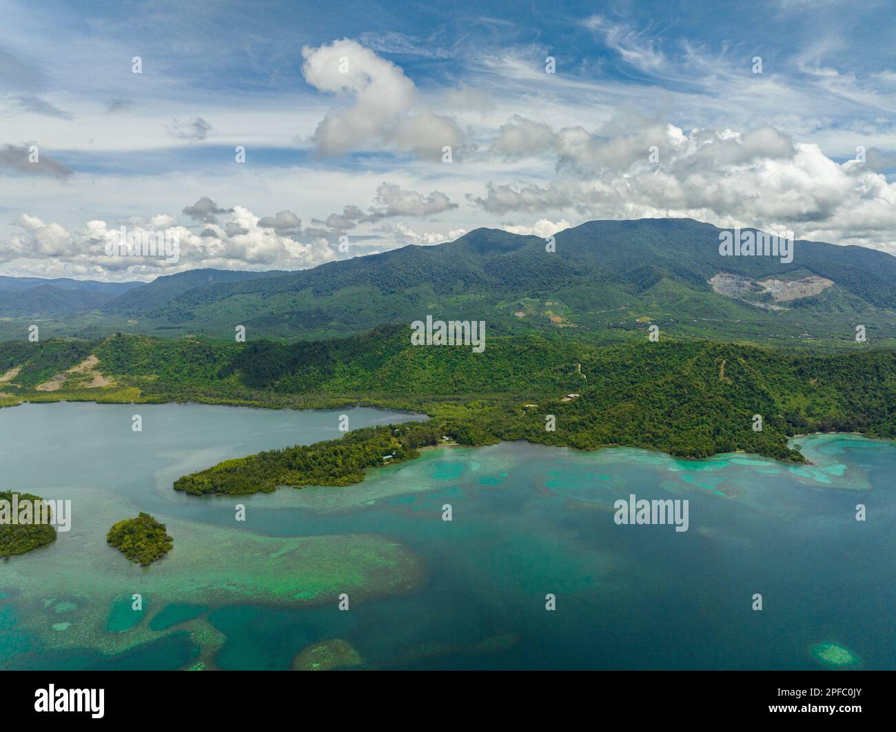 Coast of Borneo island with jungle and rainforest. Sabah, Malaysia ...