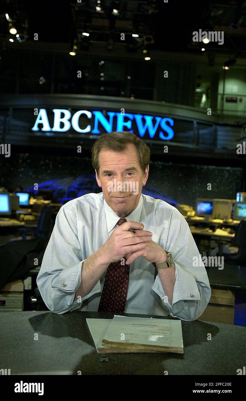 Peter Jennings poses on the set of ABC's "World News Tonight" in New ...