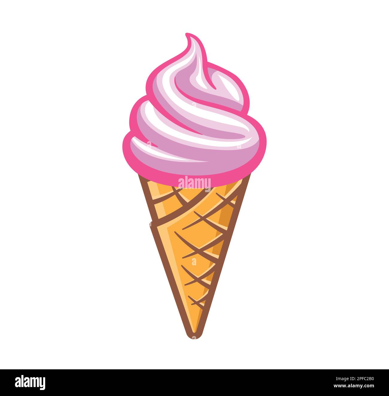 simple fun cartoon soft serve pink strawberry berry icecream in waffle ...