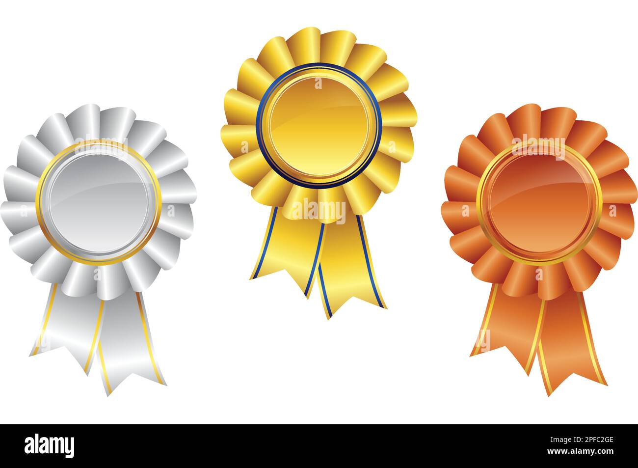 Beautiful Gold Silver Bronze Ribbon Award Pennant Icon Set Of 3 Element