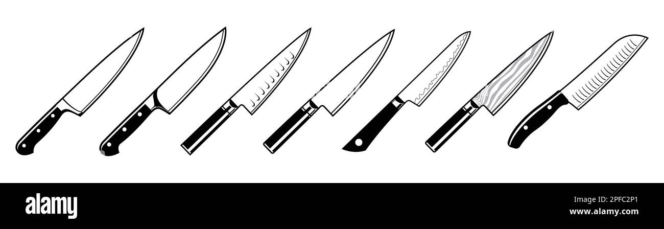 various chefs knife outline set german and japanese styles lineart ...