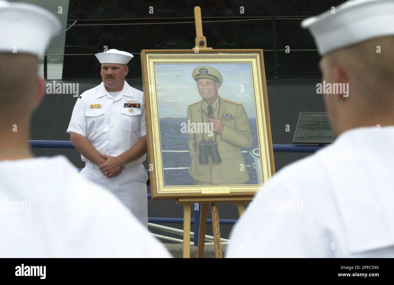 A portrait of former Navy Vice Admiral Charles Momsen is diplayed under ...