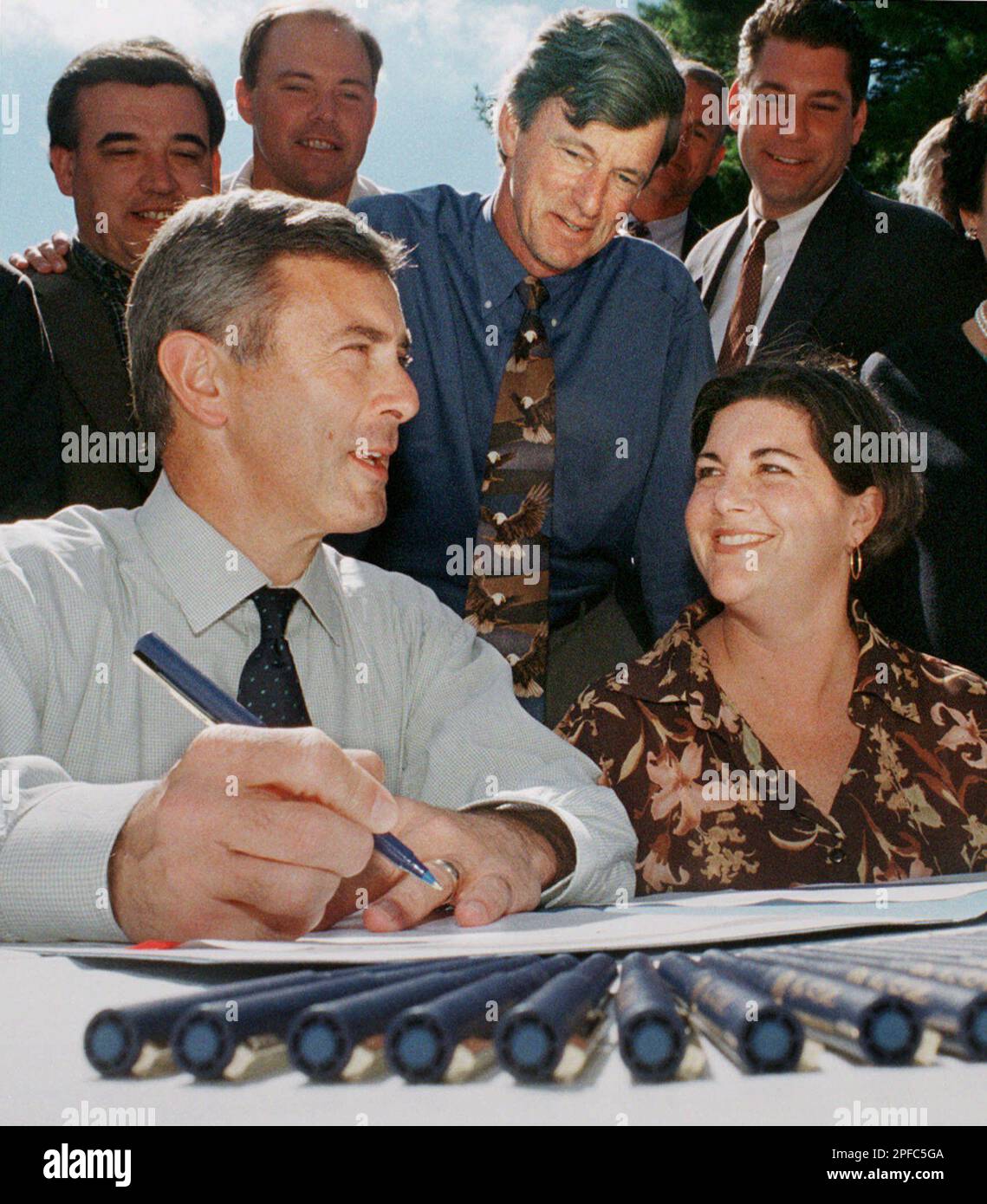 Massachusetts Gov. Paul Cellucci, left, and Lt. Gov. Jane Swift, right ...