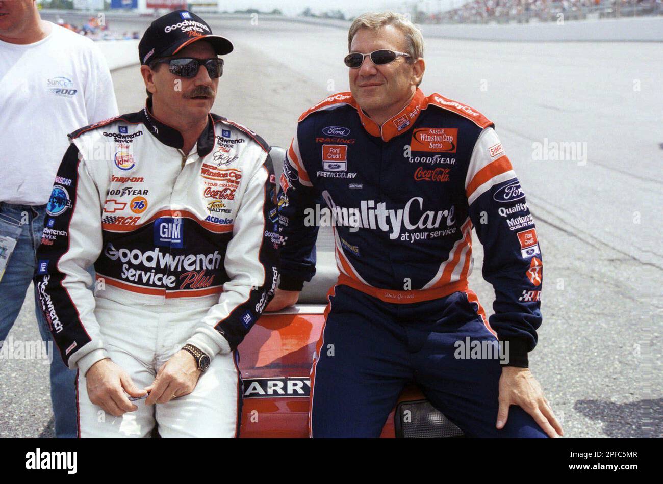 Dale Earnhardt and Dale Jarrett talk Sunday, Sept. 3, 2000, while ...