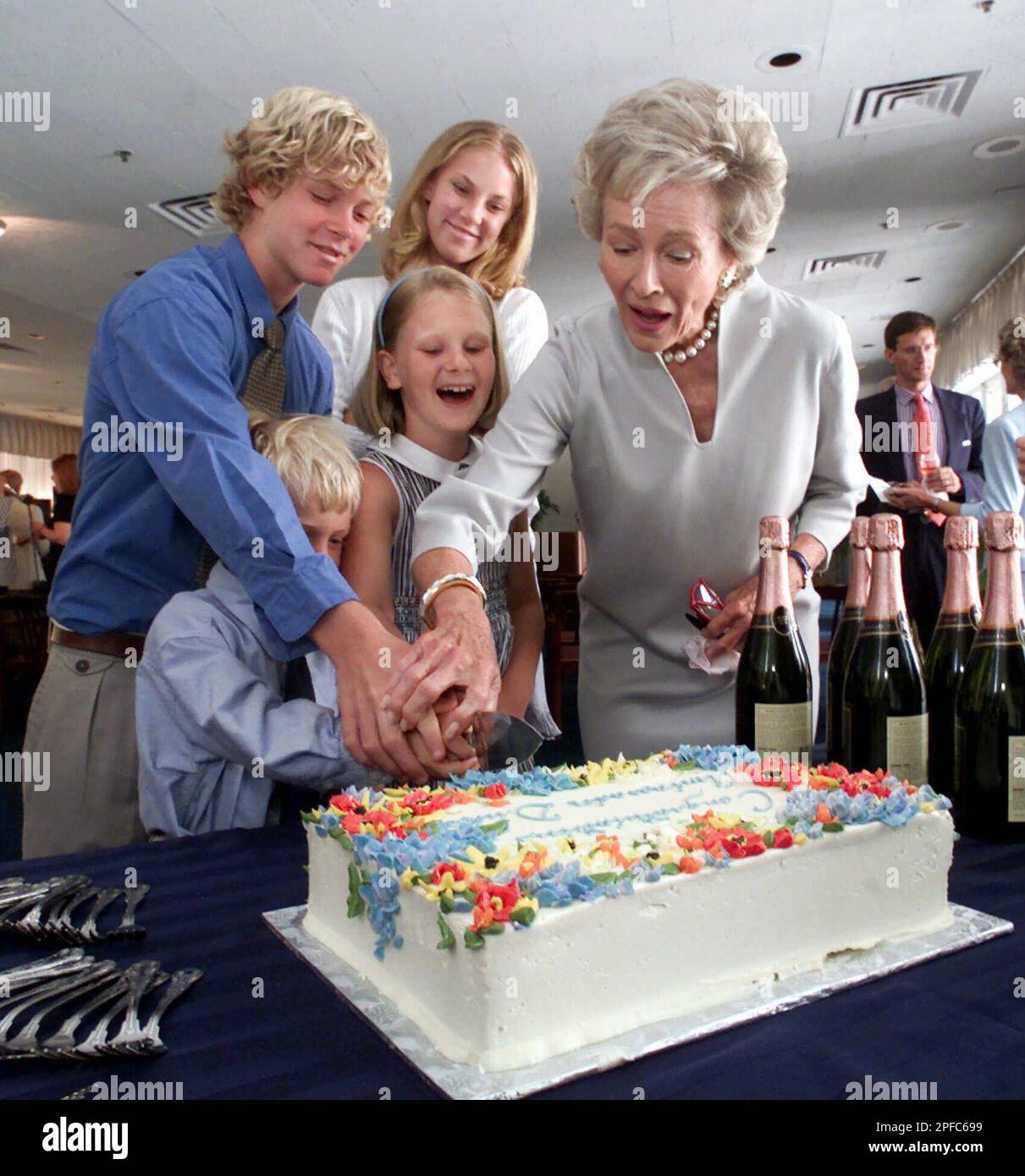Robin Chandler Duke, newly sworn U.S. ambassador to Norway, cuts a cake ...