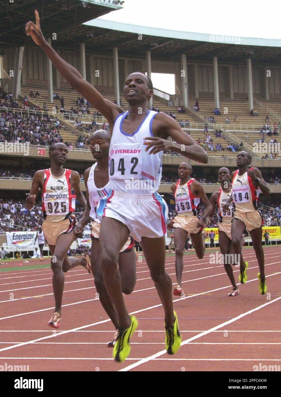 Kenyan Olympic 1500 meters favorite Noah Ngeny, front right, celebrates ...