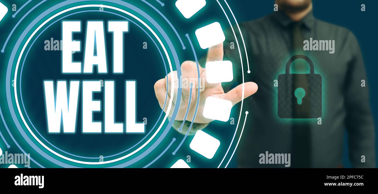 Conceptual caption Eat Well. Word Written on Practice of eating only ...