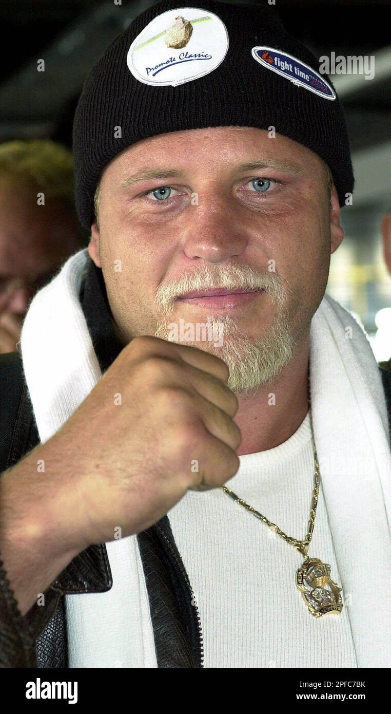 South African heavyweight boxer Francois Botha makes a fist at the ...