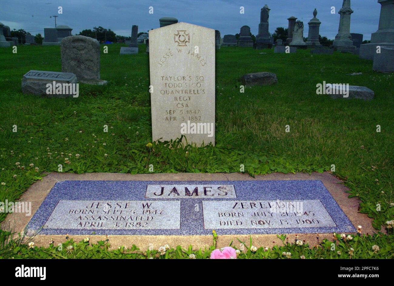 The gravesite of Jesse James and his wife, Zerelda, is seen at the ...