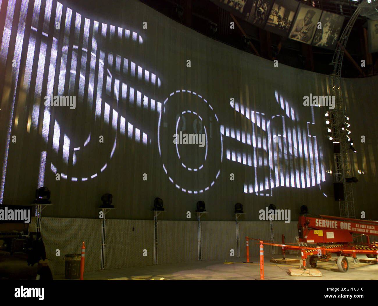 A 70 foot by 40 foot video wall is tested in the Sky Church room of the ...