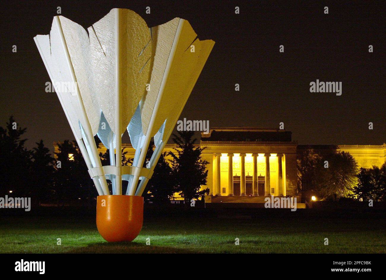 One of four giant shuttlecocks stands on the south lawn of the Nelson ...
