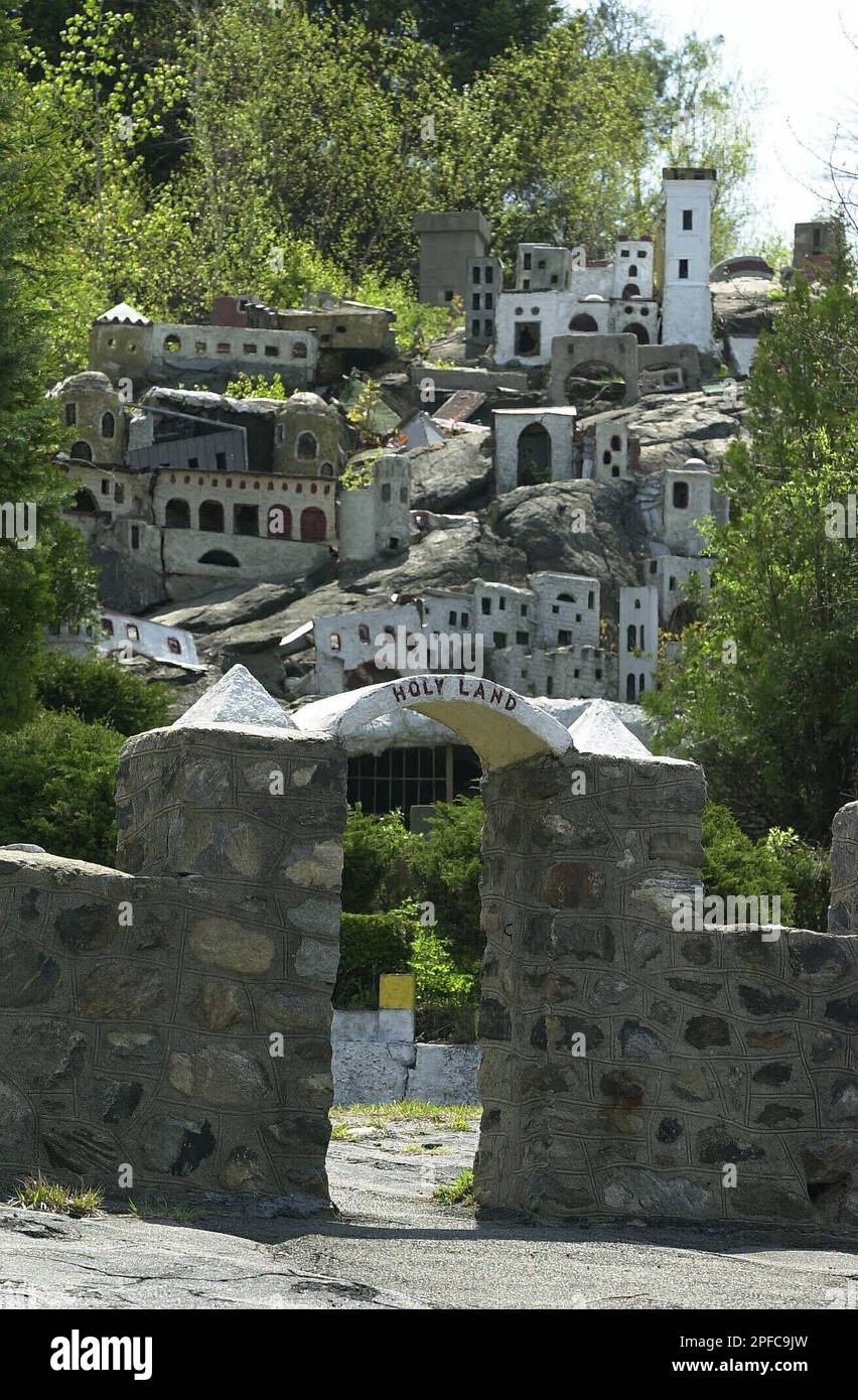 The entrance to Holy Land in Waterbury, Conn., with a hillside filled ...
