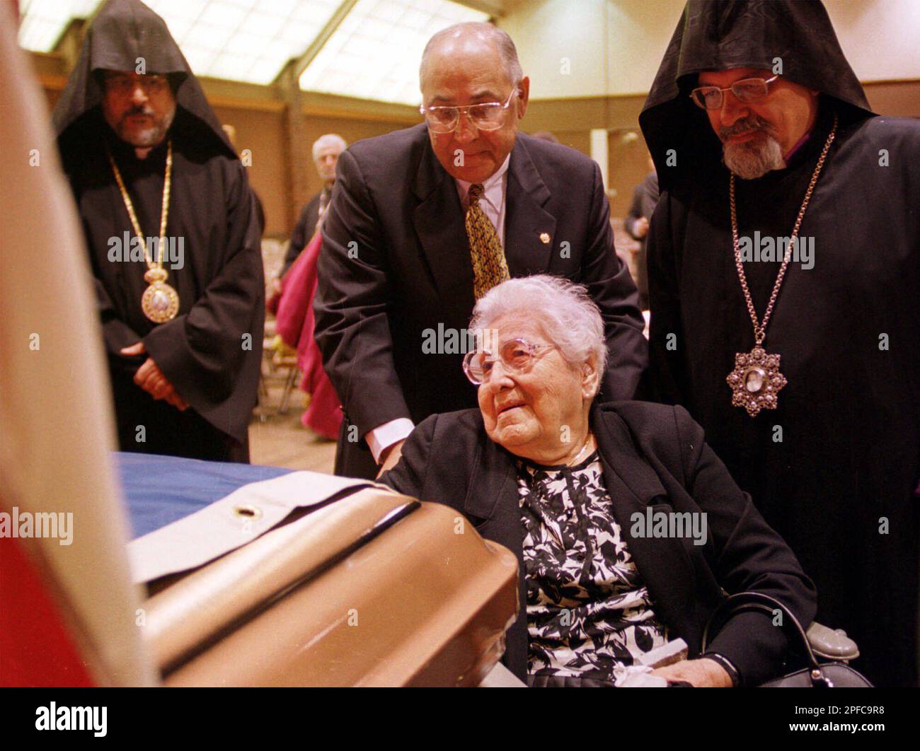 General Drastamat Kanayan's widow, Gayane Kanayan, seated, and his son ...