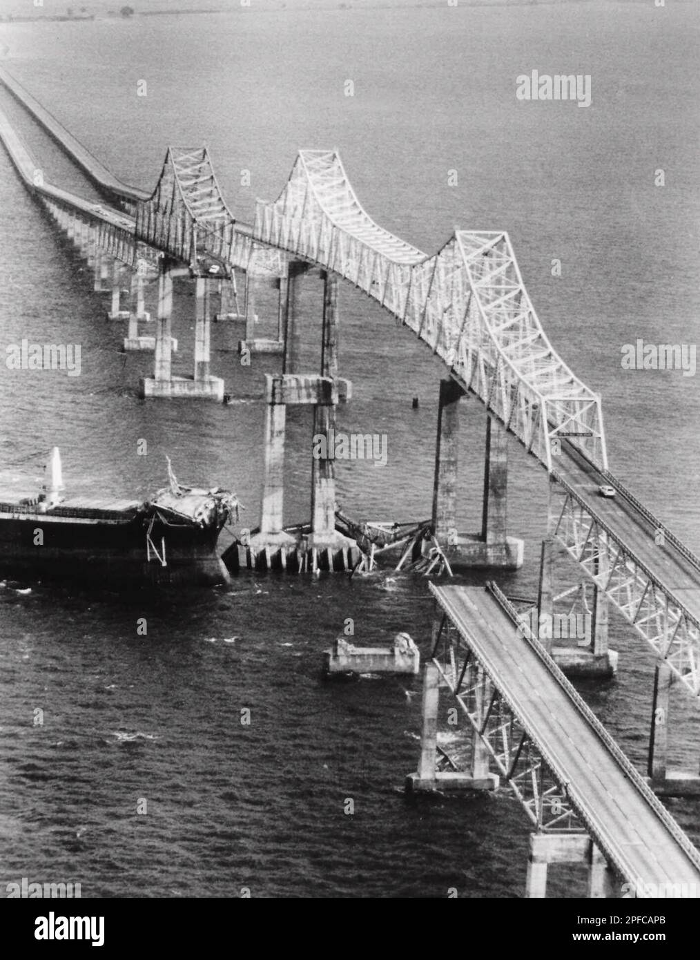 An aerial view of the Sunshine Skyway Bridge after the southbound span ...