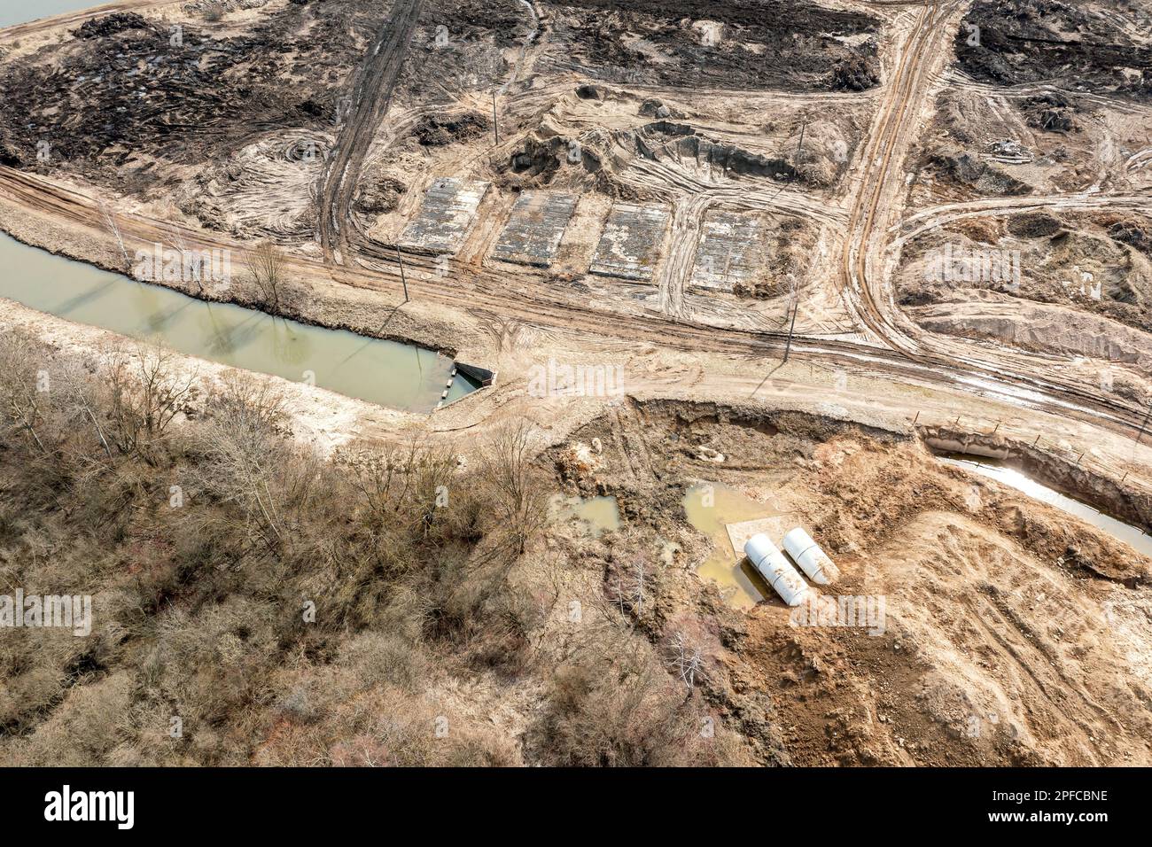 construction of sewage pipeline. urban infrastructure, water lines and ...