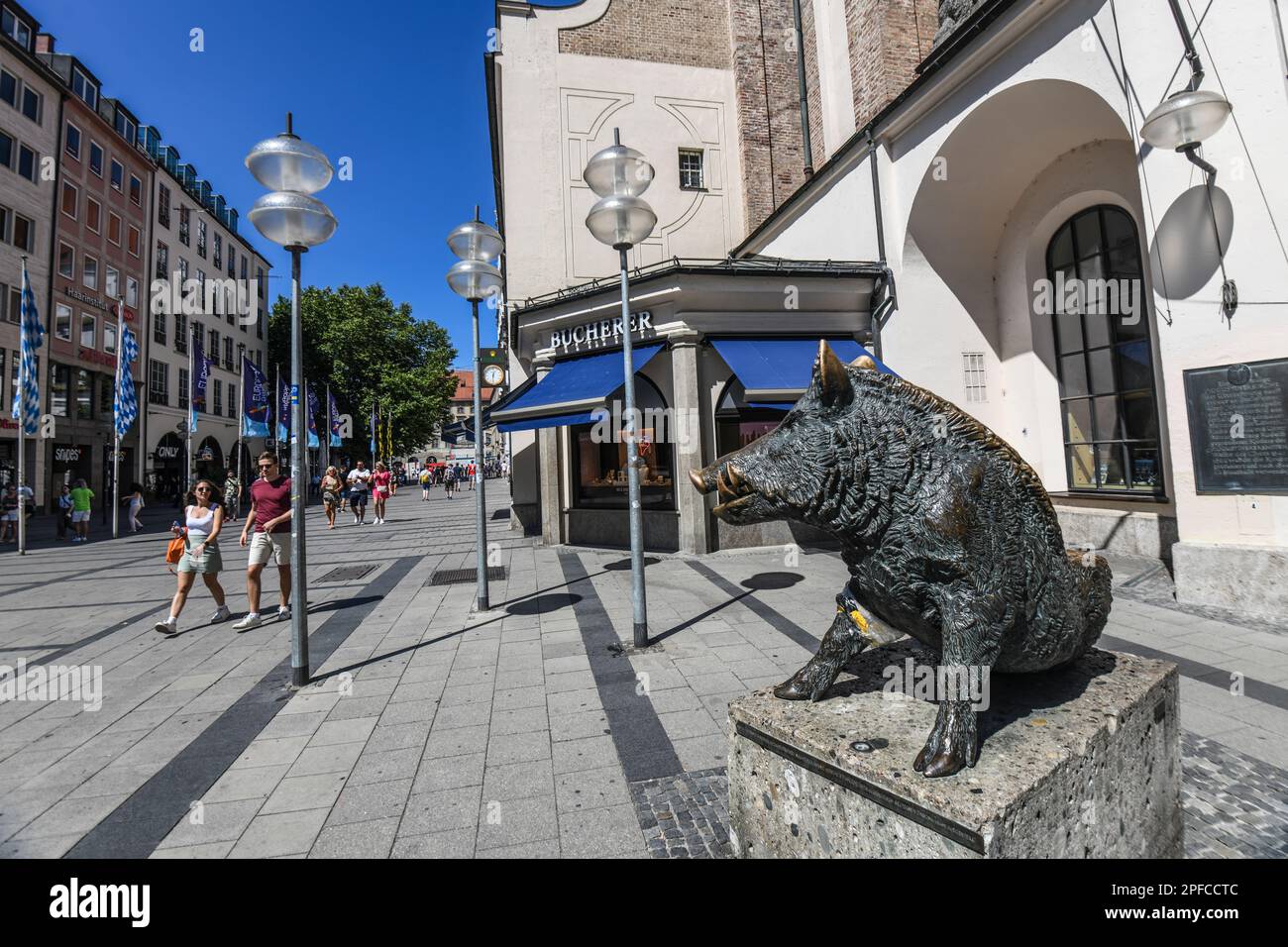 Munich Old Town: wild boar sculpture in Theatinerstrasse, Germany Stock ...