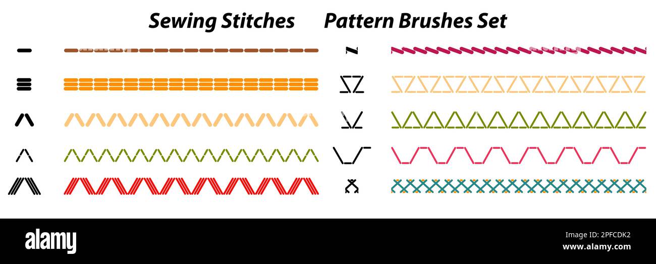 Sewing Stitches Set Border Of Seamless Machine Stitch Pattern Brushes