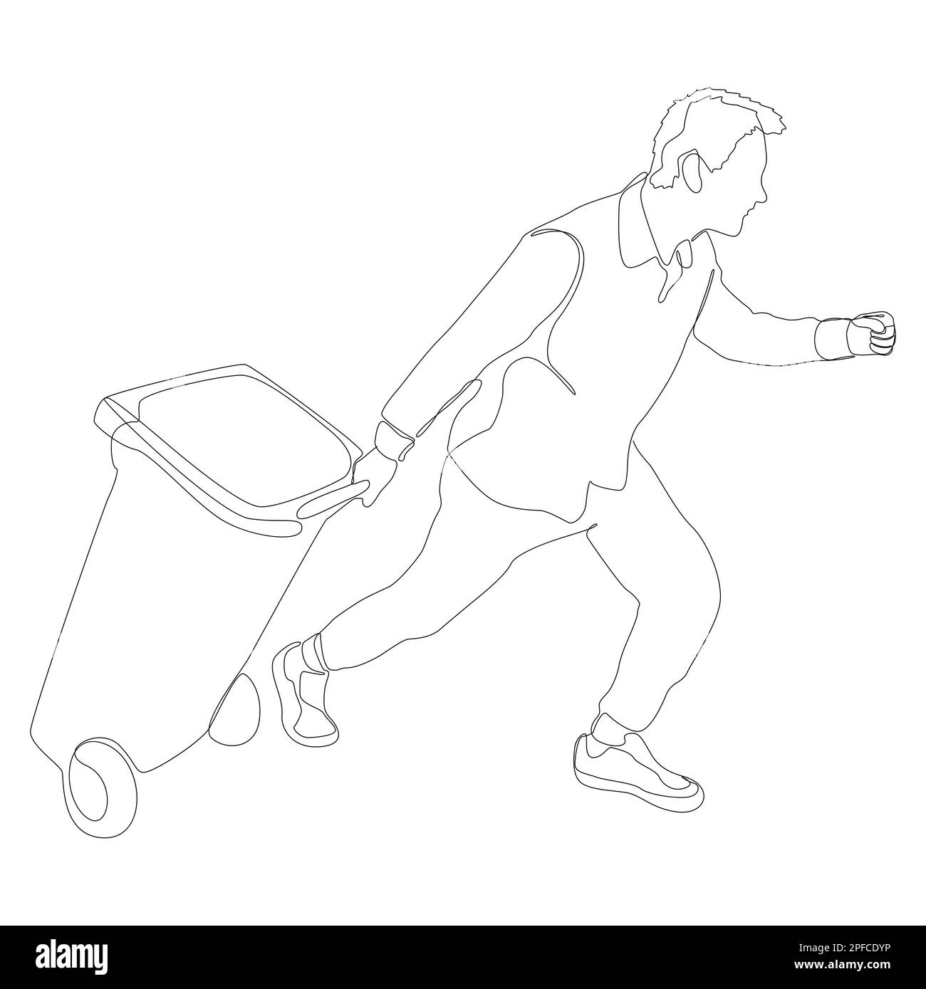 One continuous line of man with garbage bin. Thin Line Illustration ...