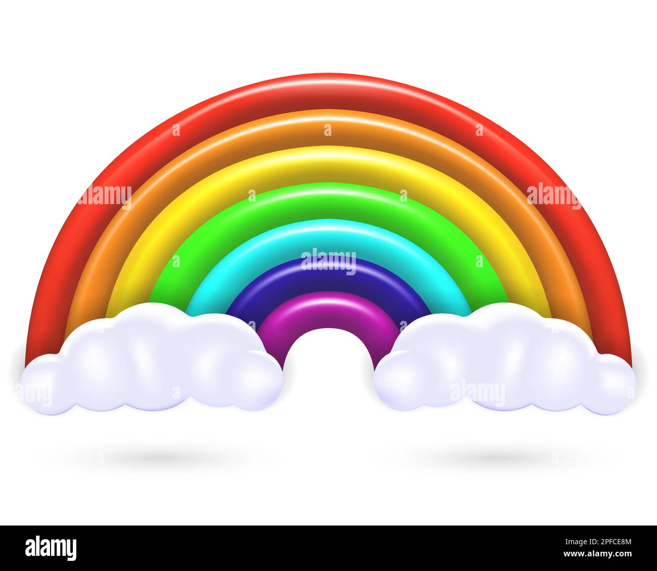 Seven color rainbow arc on clouds isolated on white background ...