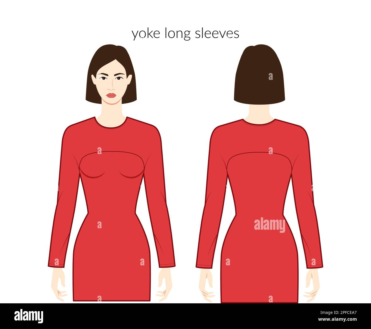 Yoke sleeves long length clothes character beautiful lady in red top ...