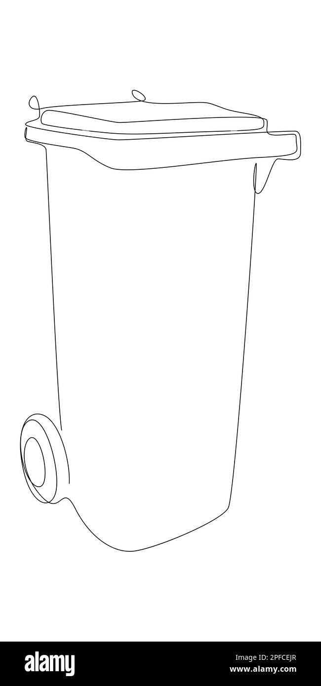 One continuous line of Wheeled Garbage Bin. Thin Line Illustration ...
