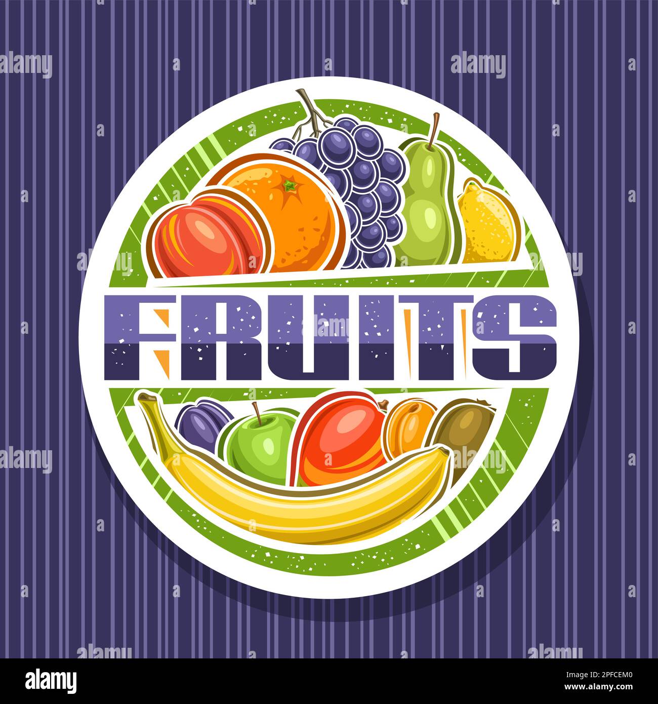 Vector logo for Fruits, white decorative signboard with illustration of ...
