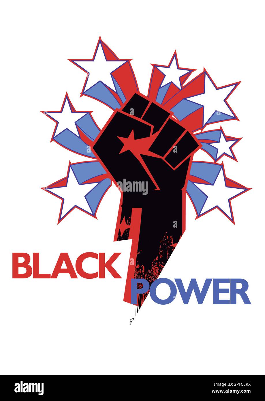 blackpower. T-shirt design of a clenched black fist with stars around ...