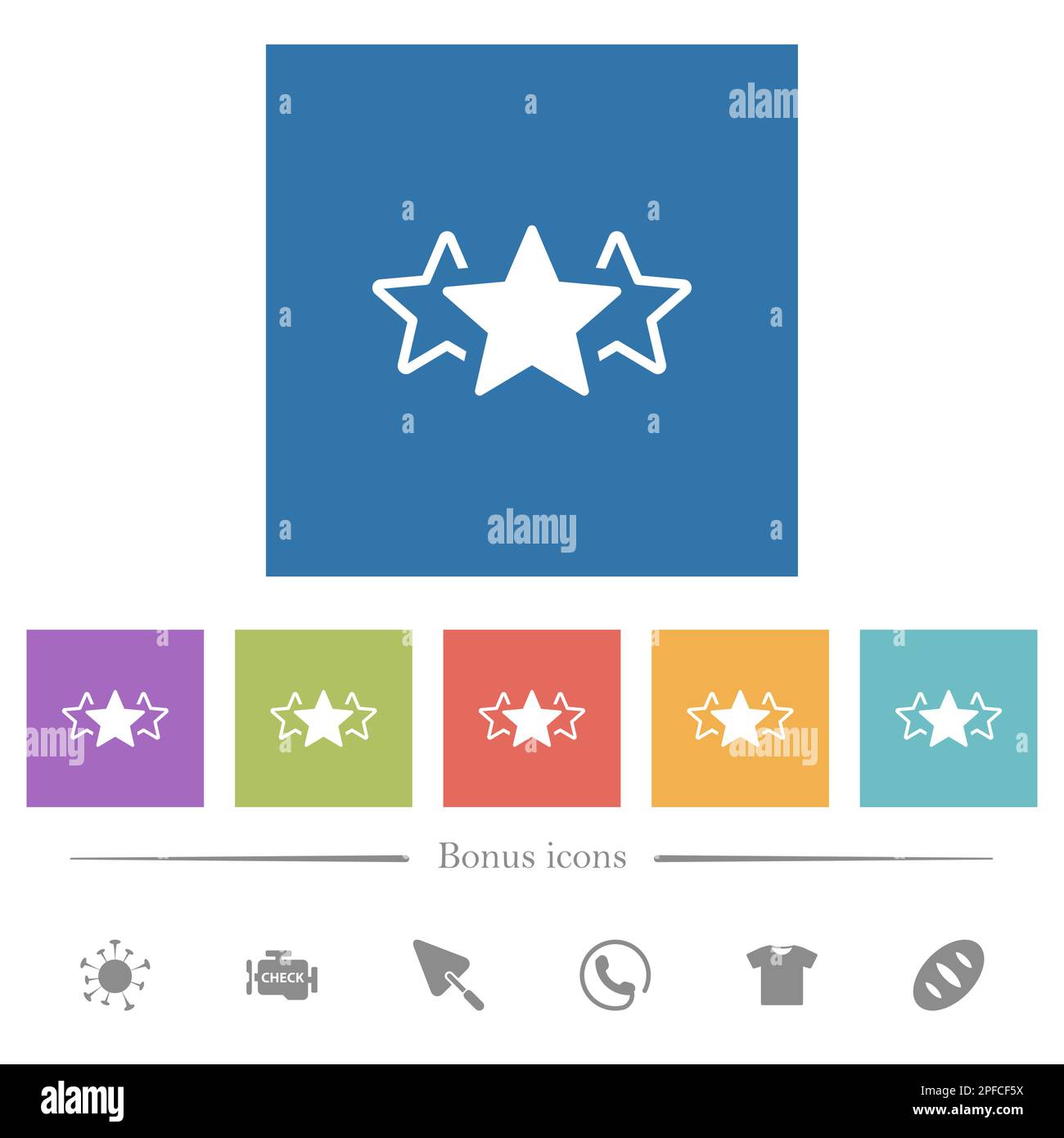 Three star rating alternate flat white icons in square backgrounds. 6 ...