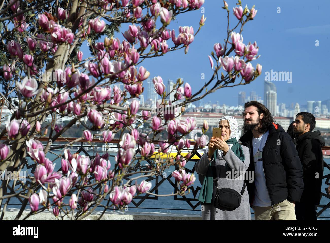 Istanbul, Turkey. 11th Mar, 2023. People take pictures of flowers at ...
