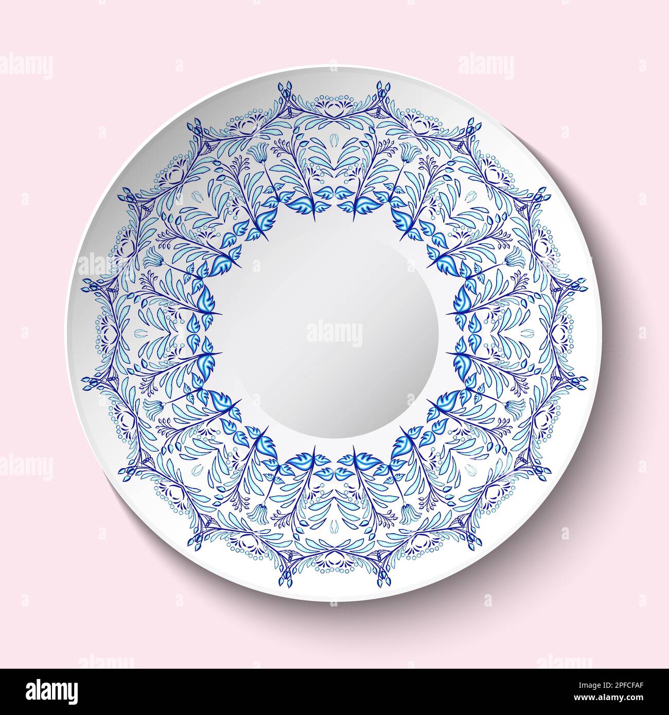 Porcelain plate. Dish with blue pattern in oriental asian style ...