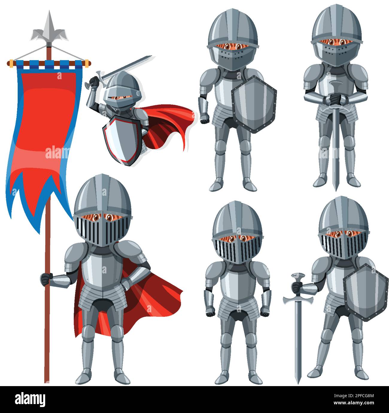 Set medieval knight cartoon character illustration Stock Vector Image ...