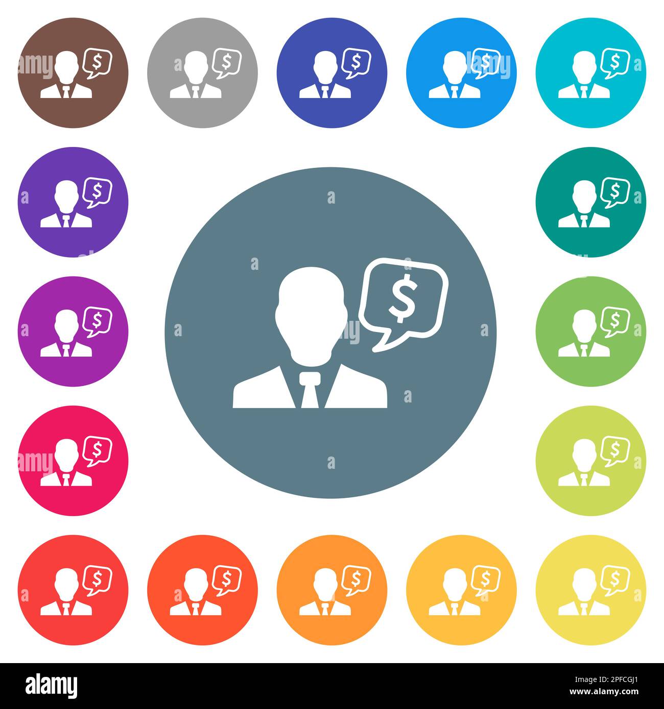 Dollar financial advisor flat white icons on round color backgrounds ...