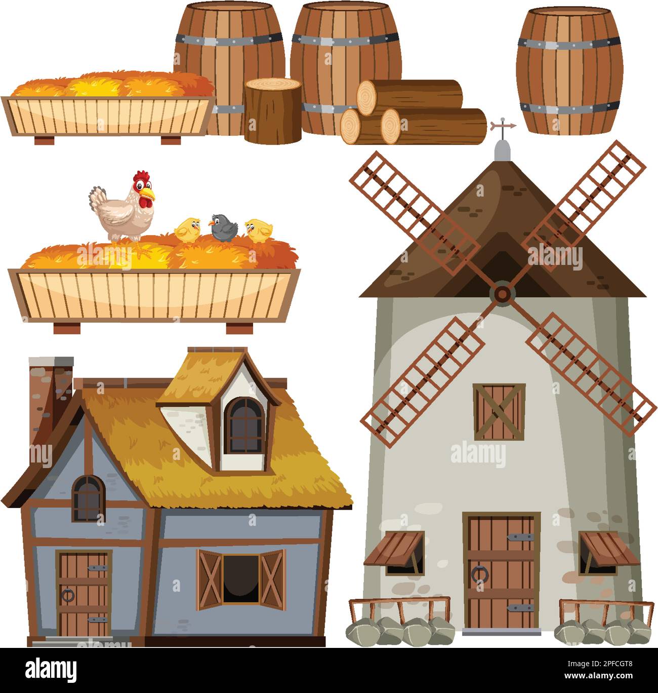 Set of medieval house and object cartoon illustration Stock Vector ...