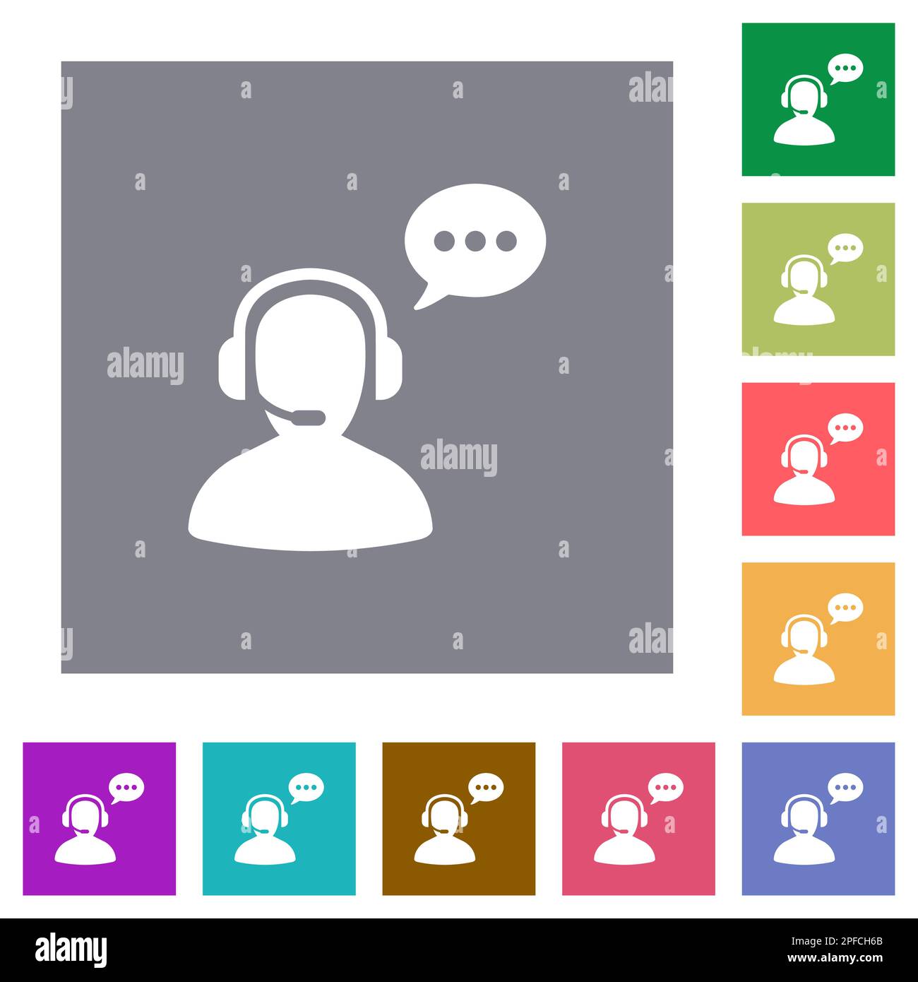 Talking operator active solid flat icons on simple color square ...
