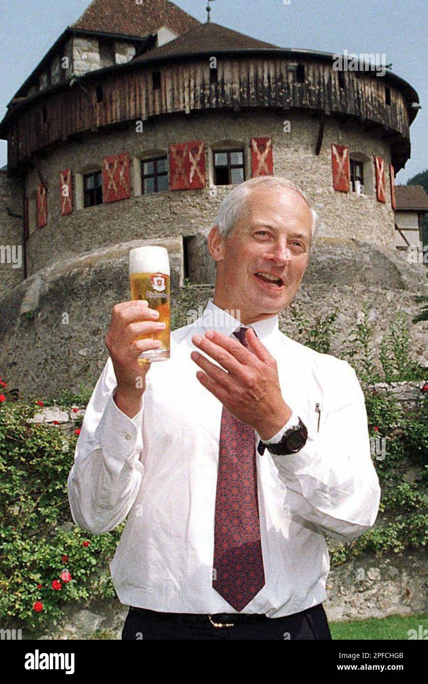 Prince Hans-Adam II of Liechtenstein raises his glass during a National ...