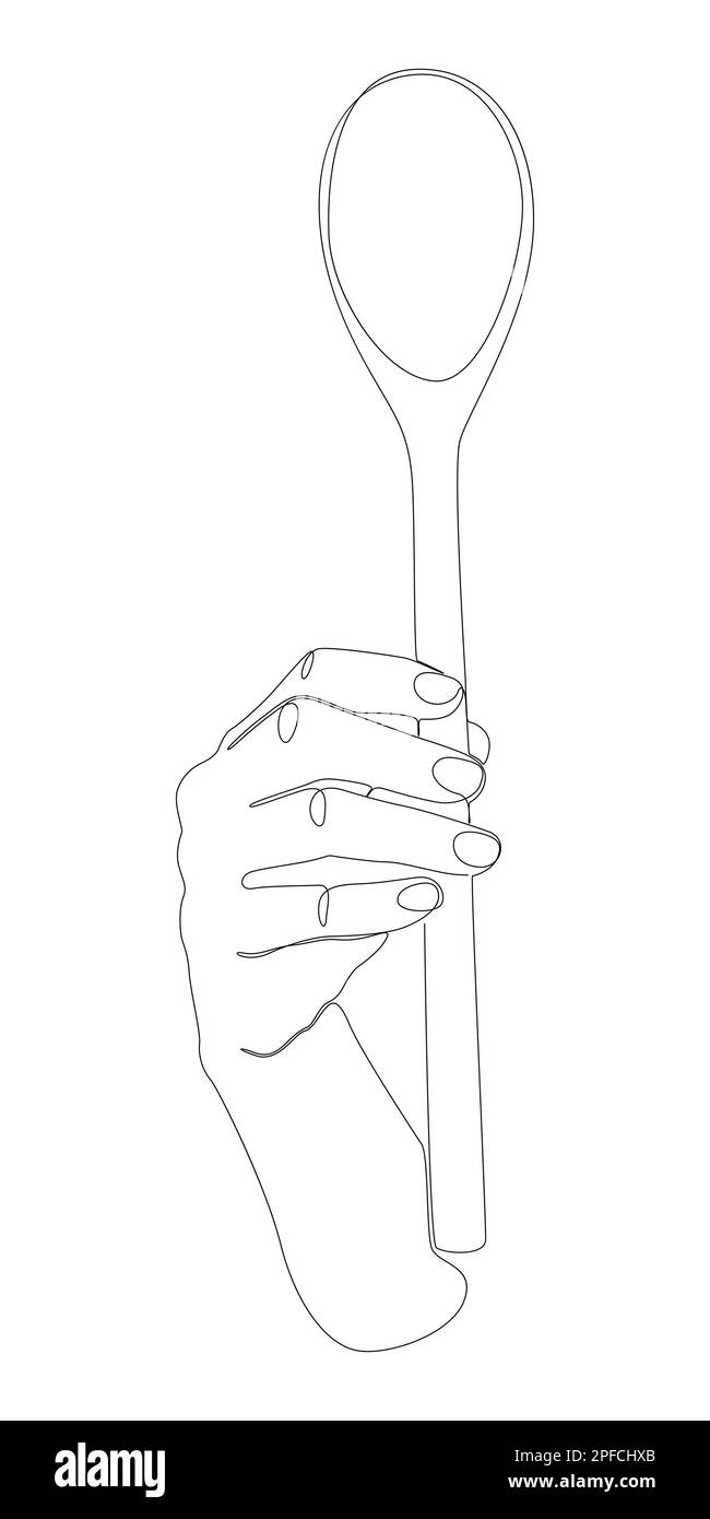One continuous line of hand holding a Wooden Spoon. Thin Line ...