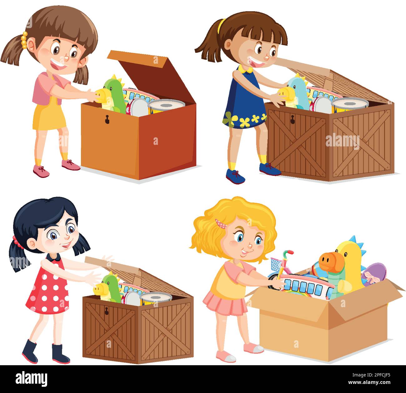 Set children with toys in the box illustration Stock Vector Image & Art ...