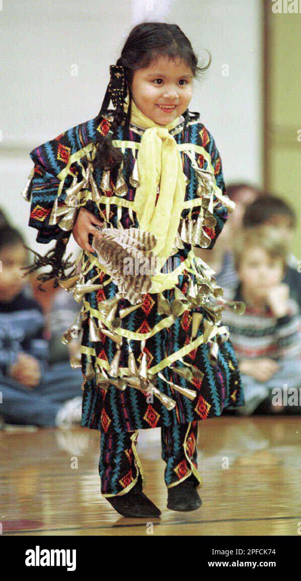 Four-year-old Raedawn Wahl, a member of the Klamath Tribes, smiles ...